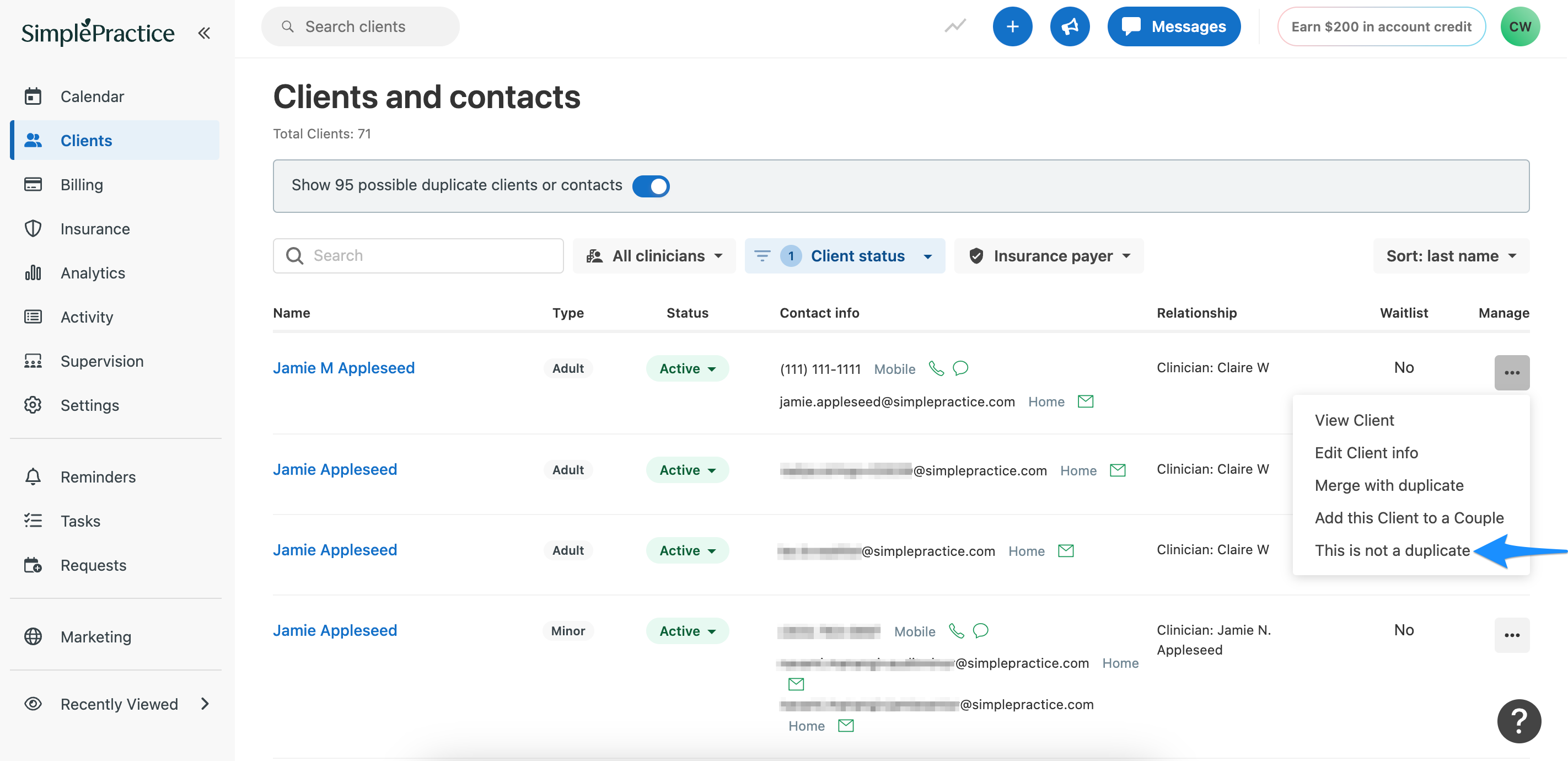 Navigating the clients and contacts list – SimplePractice Support
