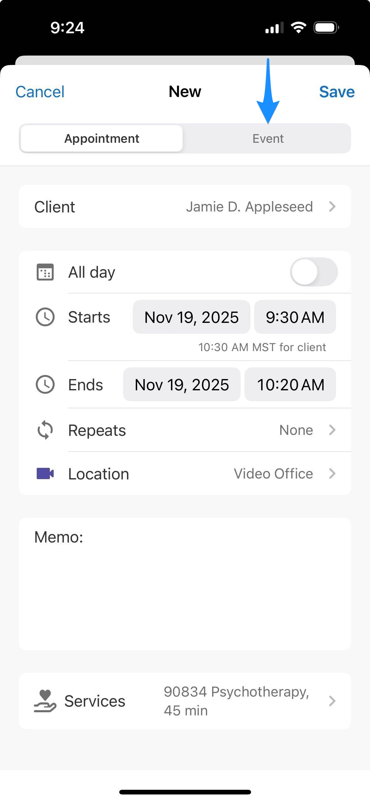 Managing appointments and events on iPhone/iPad – SimplePractice Support