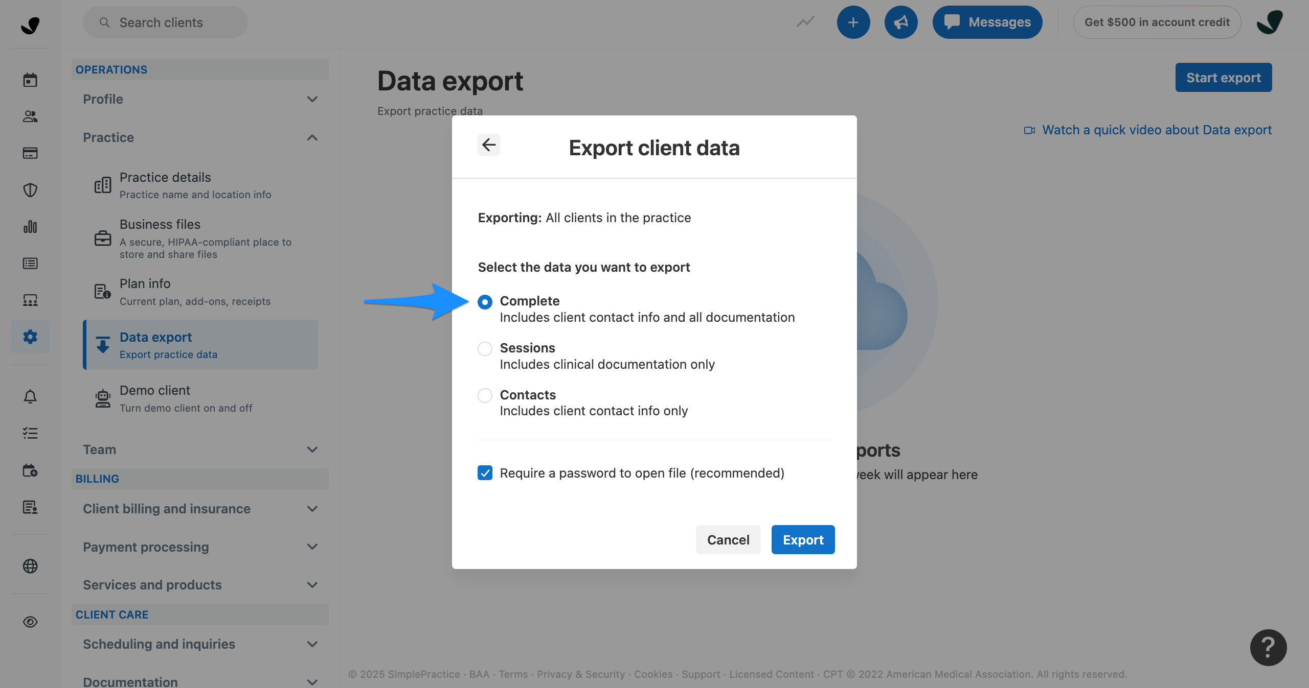 Exporting and downloading client data for transfer – SimplePractice Support