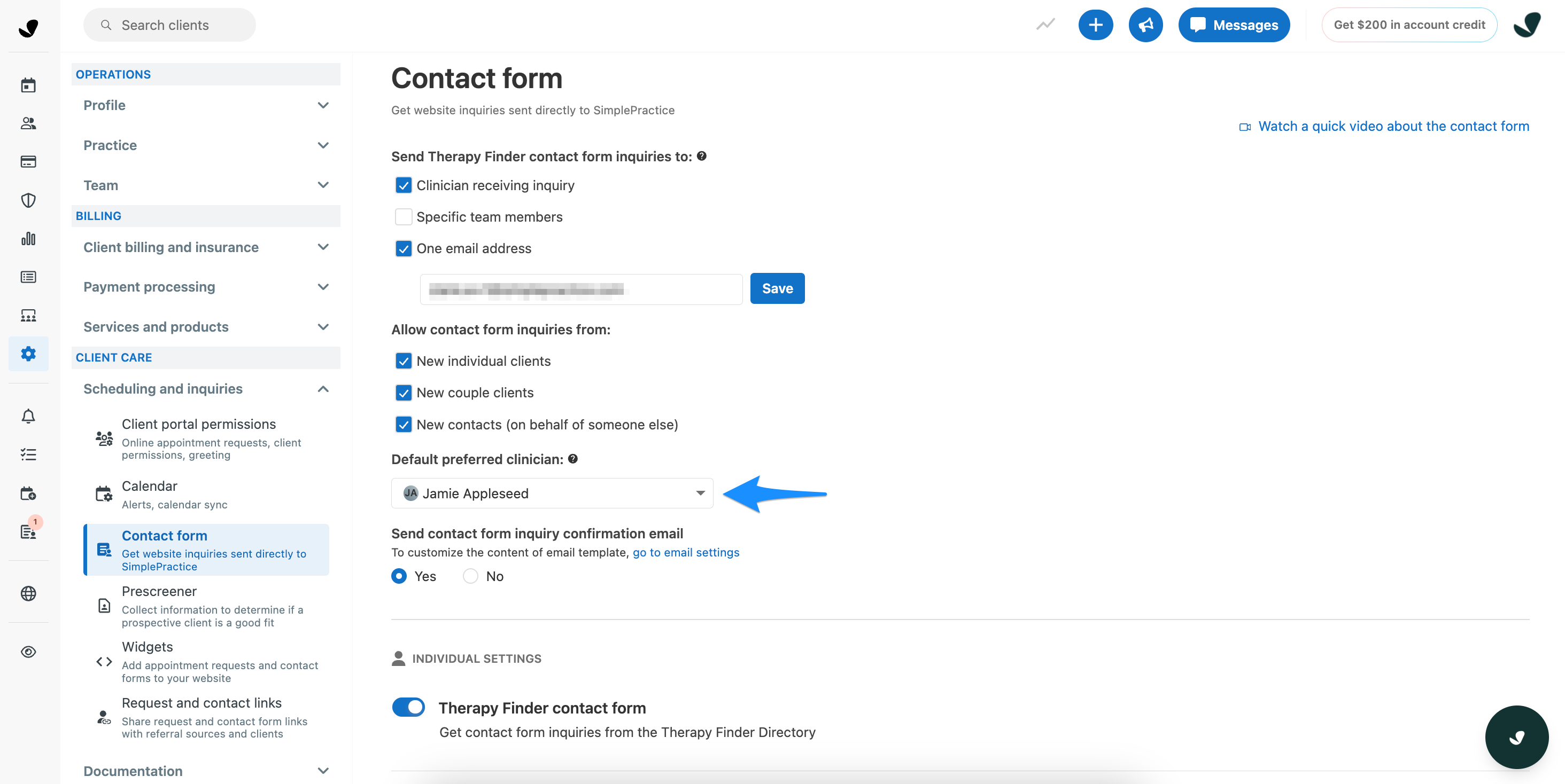 Managing the integrated contact form – SimplePractice Support