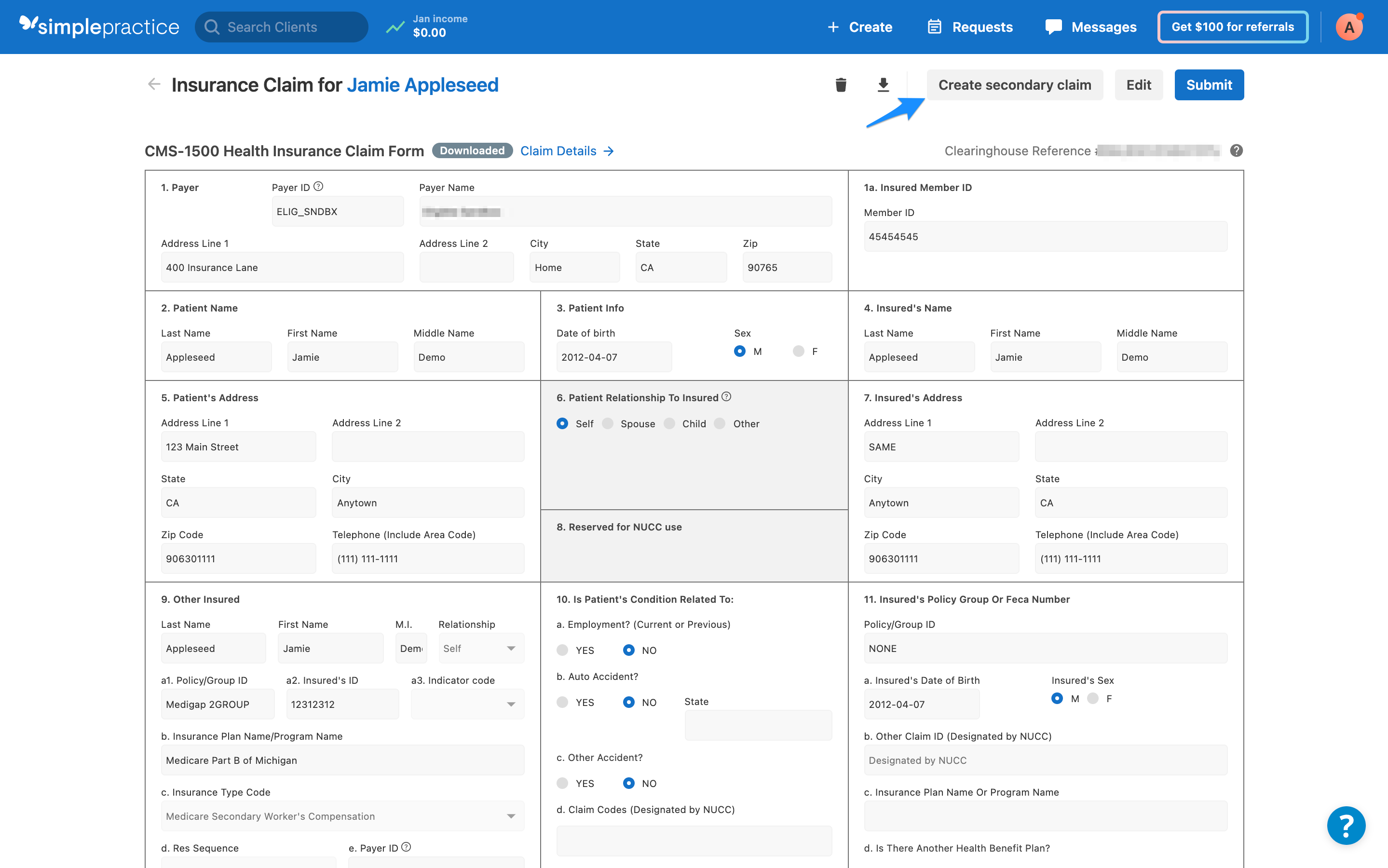 Filing secondary insurance claims – SimplePractice Support