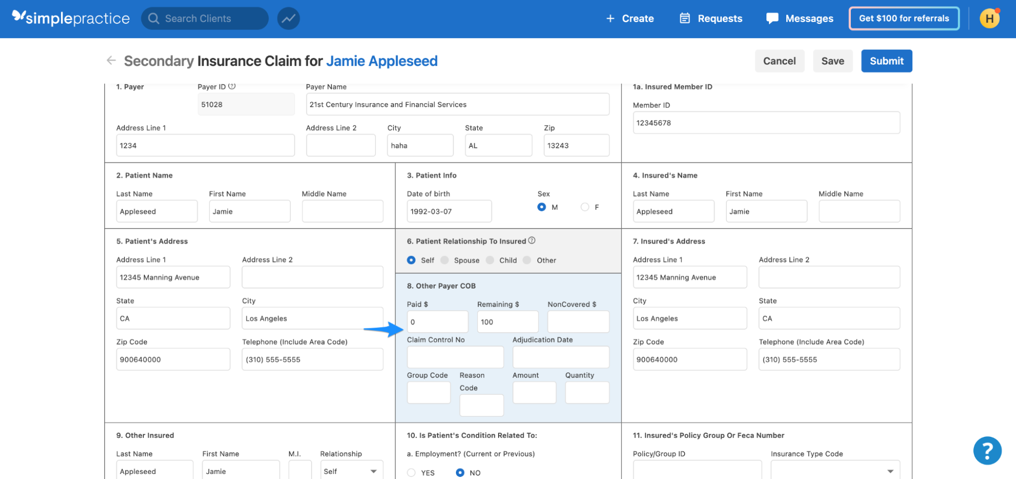 Filing secondary insurance claims – SimplePractice Support