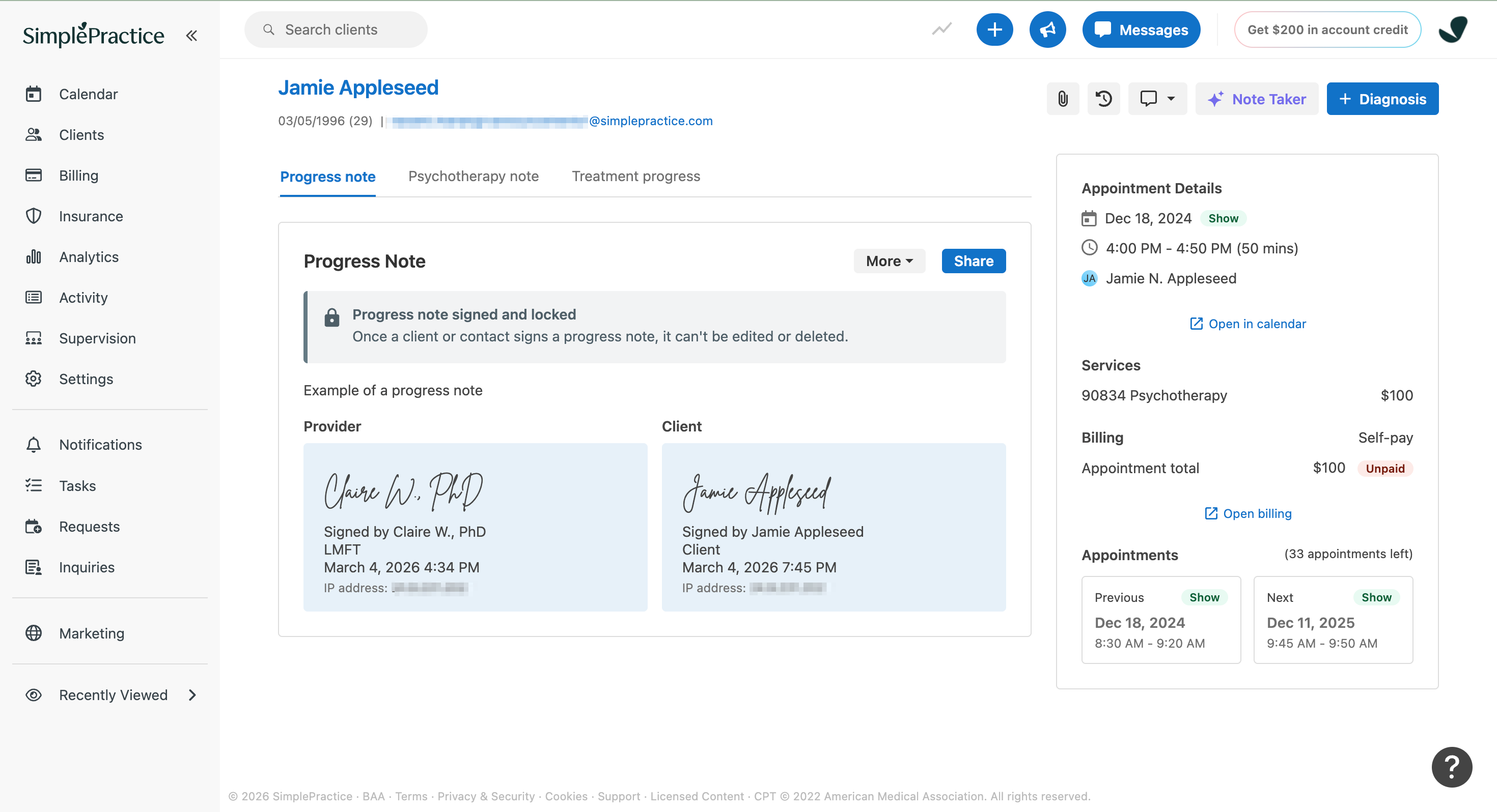 Adding progress notes for individual appointments – SimplePractice Support
