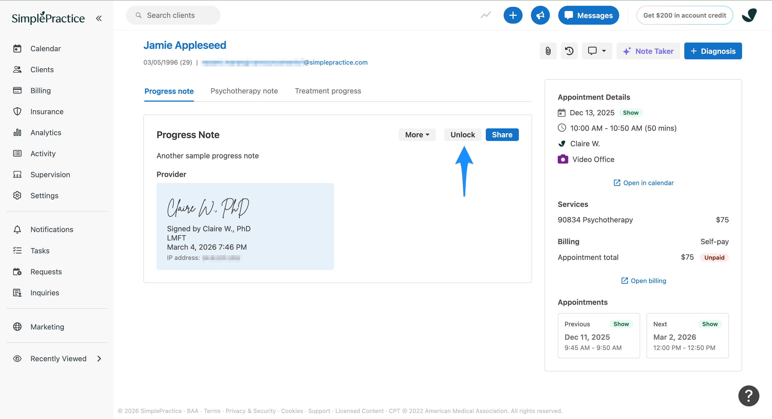 Adding progress notes for individual appointments – SimplePractice Support