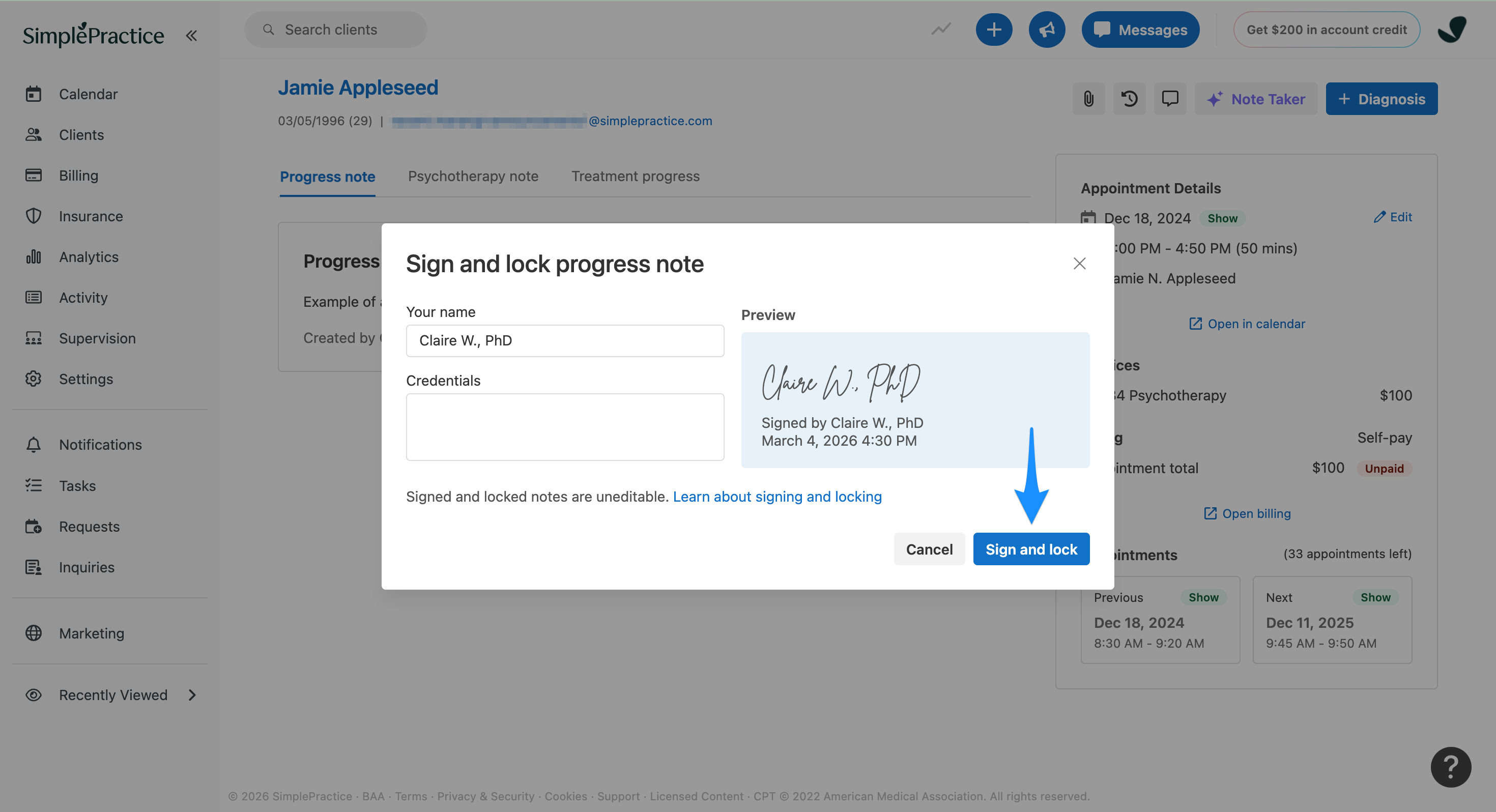 Adding progress notes for individual appointments – SimplePractice Support