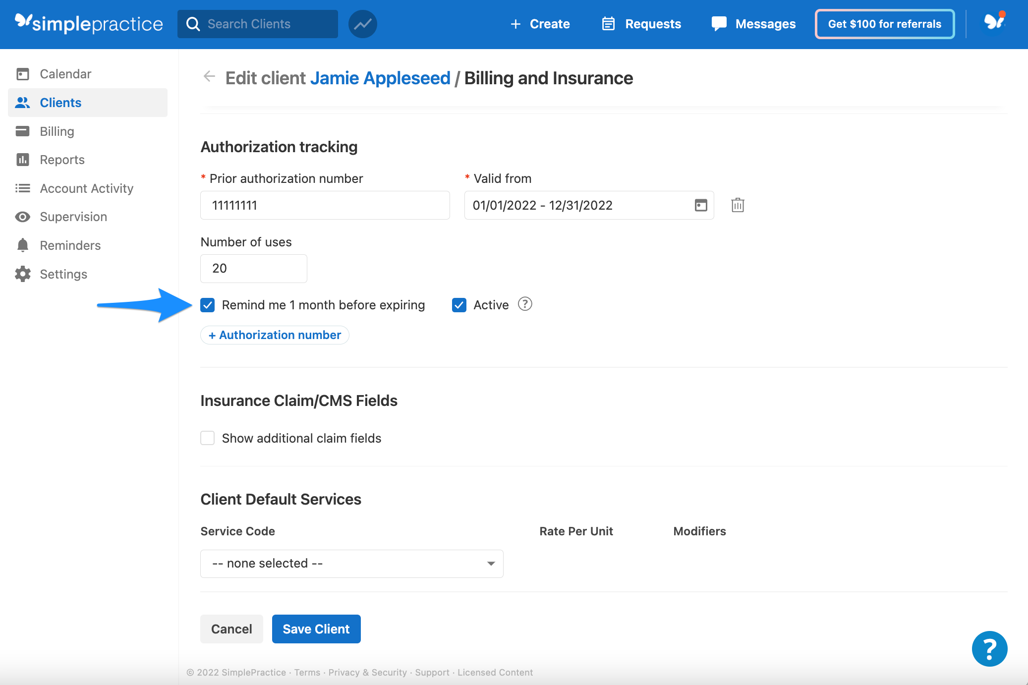 Using Authorization Tracking – SimplePractice Support