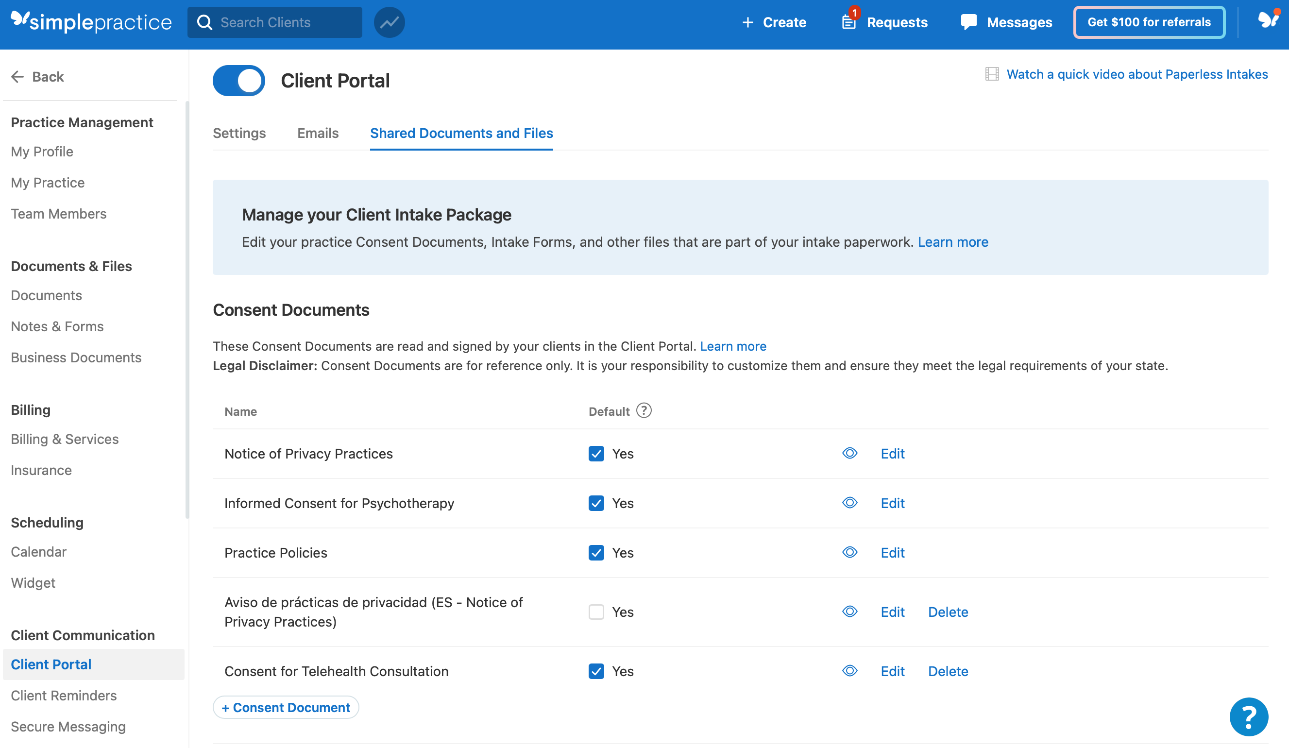 Sending intake forms and documents to clients – SimplePractice Support