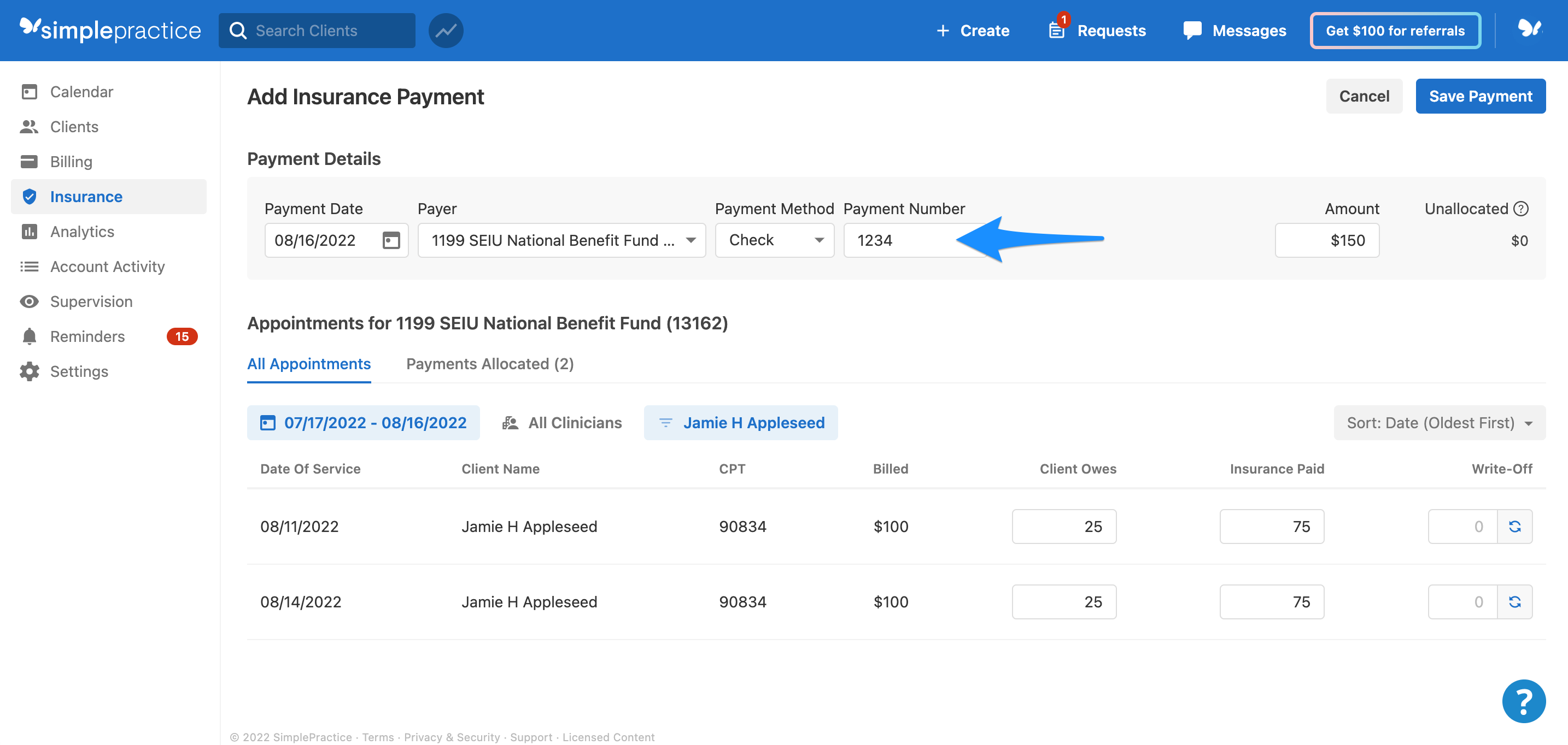 Processing a vCard or insurance credit card – SimplePractice Support