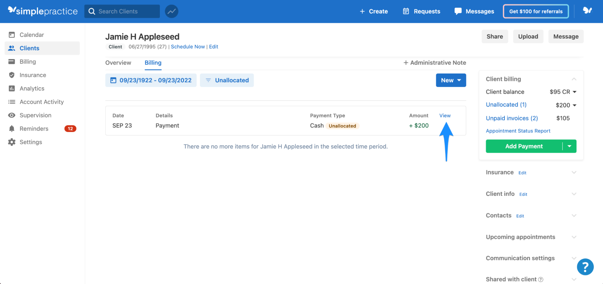 Reviewing a client's billing summary – SimplePractice Support