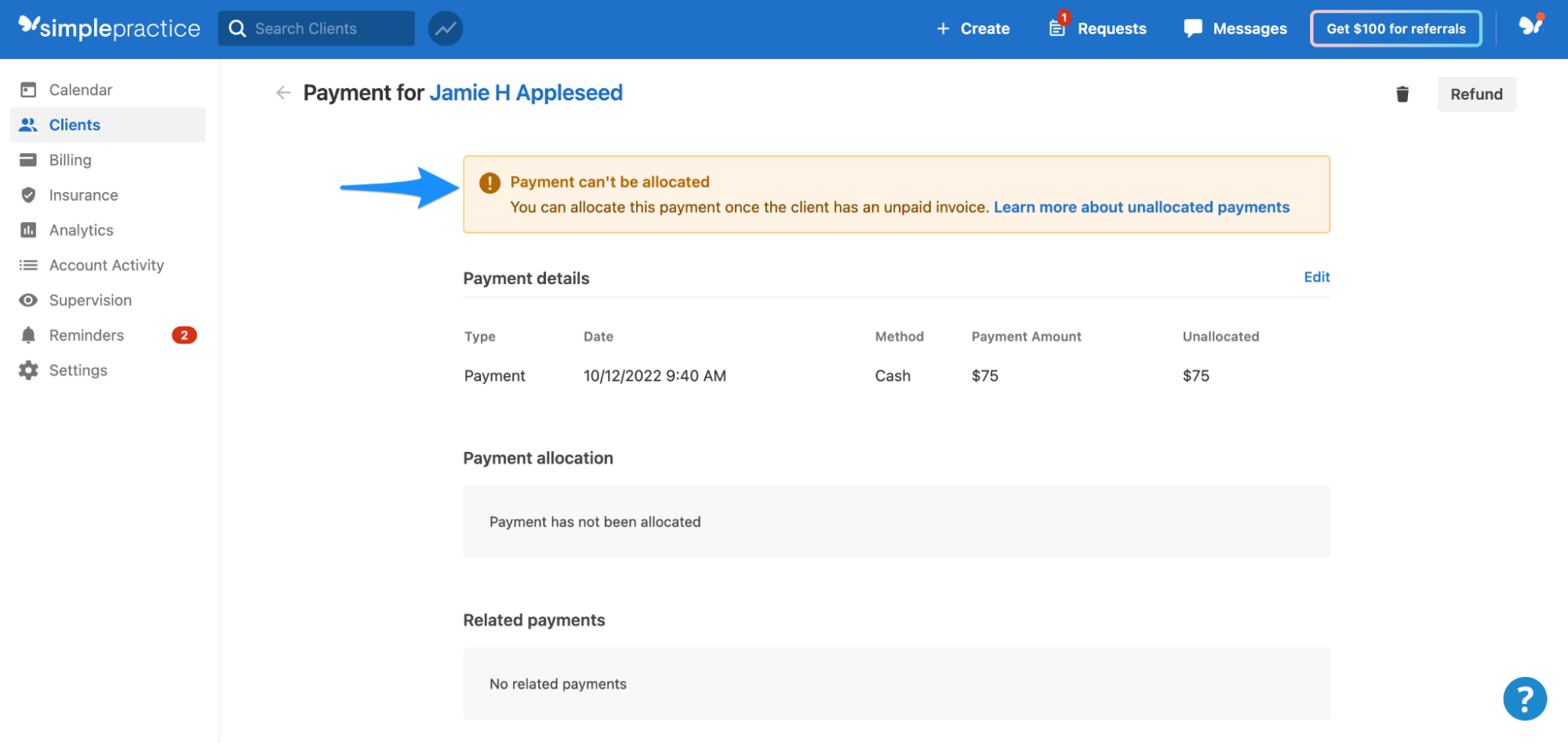 Reviewing a client's billing summary – SimplePractice Support