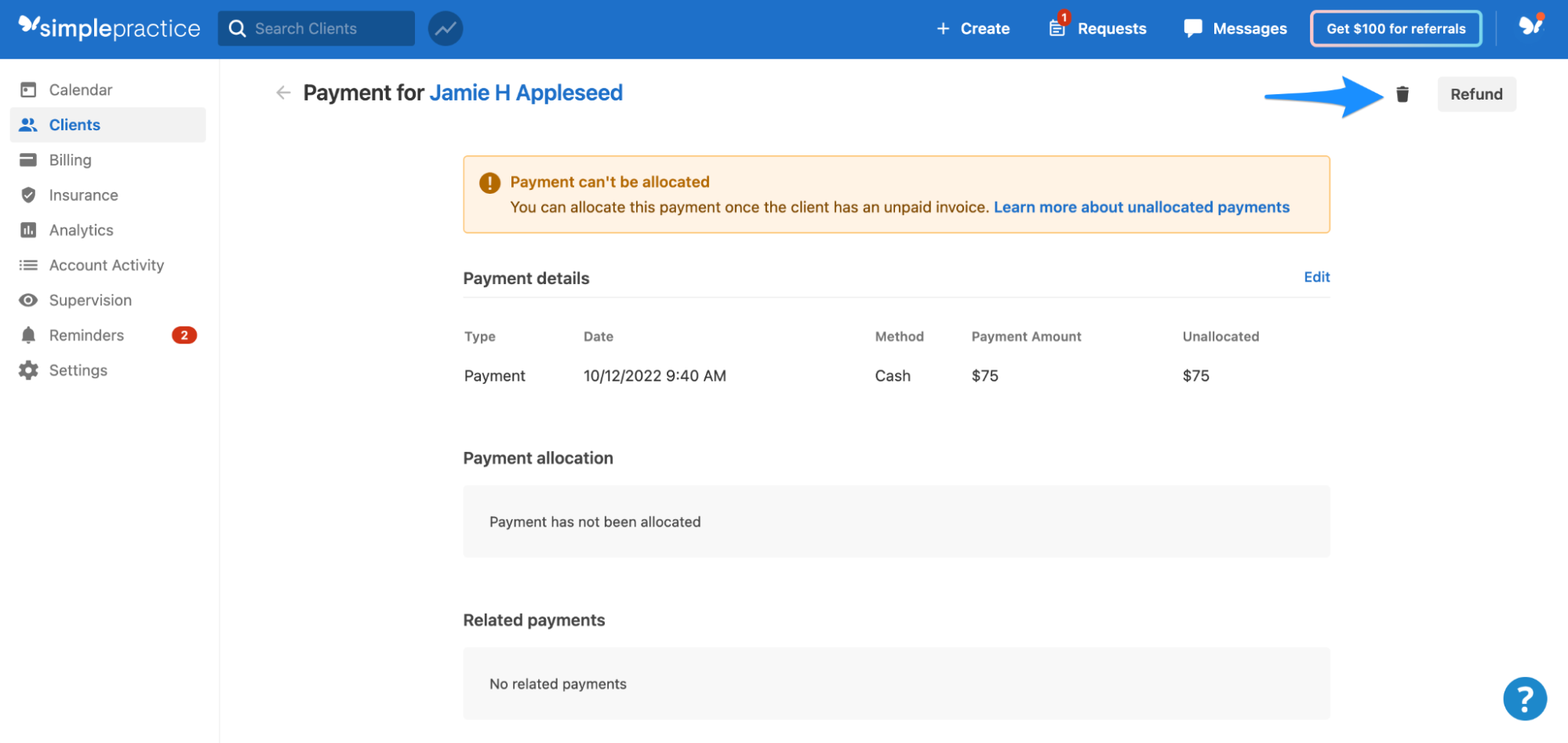 Reviewing a client's billing summary – SimplePractice Support
