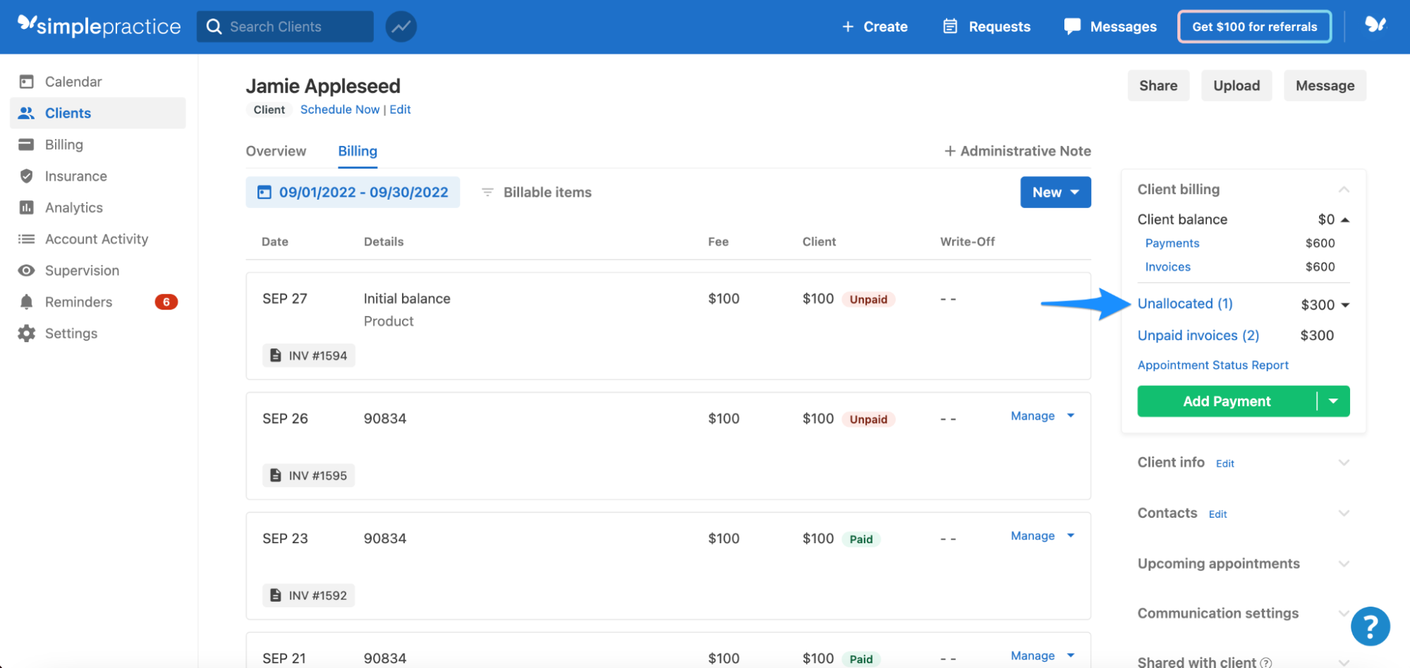 Reviewing a client's billing summary – SimplePractice Support